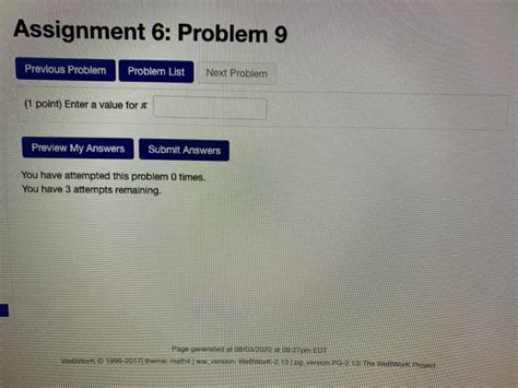 Solved Assignment 6 Problem 9 Previous Problem Problem List