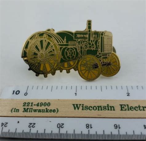 Vintage John Deere Tractor Pin Gold Tone Enamel Farm Equipment