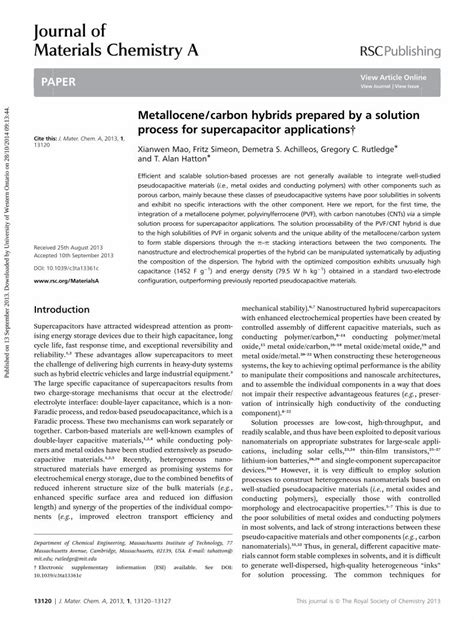 Pdf Metallocenecarbon Hybrids Prepared By A Solution Process For