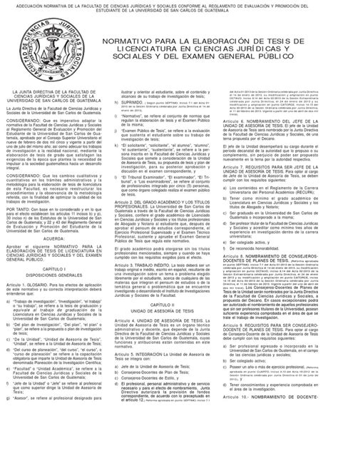 Normativa De Tesis Derecho Usac 2024 Pdf Universidad Guatemala