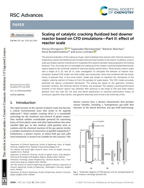 Pdf Scaling Of Catalytic Cracking Fluidized Bed Downer Reactor Based On Cfd Simulations—part