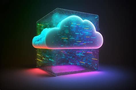 Premium Ai Image Cloud Computing Data Base Technology Concept With Glowing Neon Structures On
