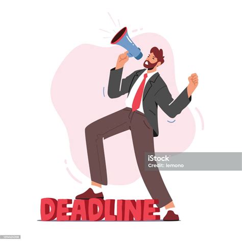 사무실에서 라우드 스피커에서 불안 사업가 옐 화가 회사 보스 캐릭터 는 마감 기간 동안 작업으로 노동자를 서둘러 휴대용 마이크에 대한 스톡 벡터 아트 및 기타 이미지