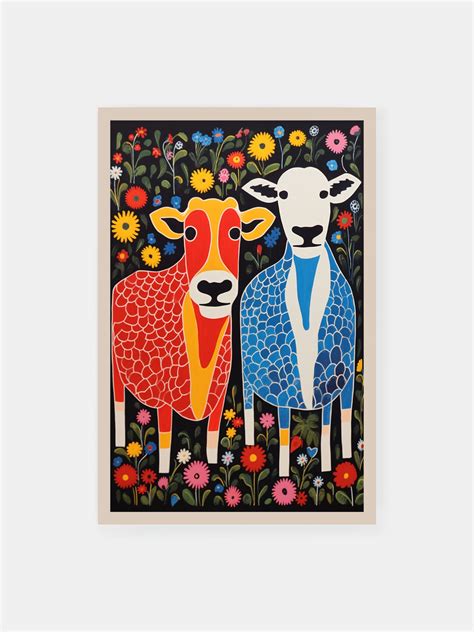 Vibrant Floral Cows Poster Klumo Shop