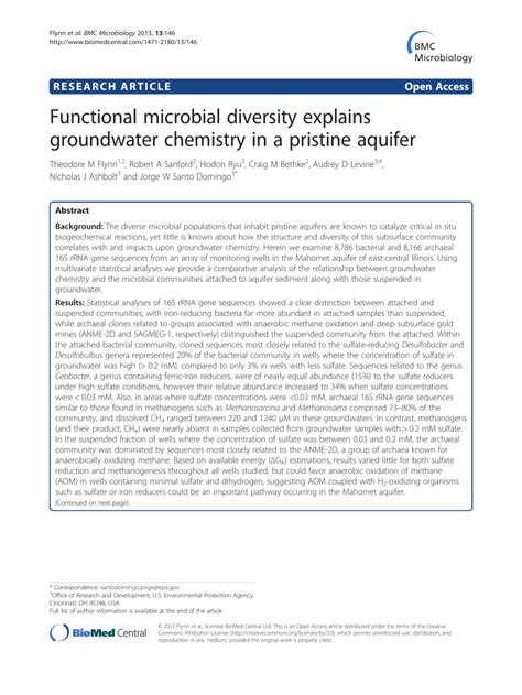 Pdf Functional Microbial Diversity Explains Groundwater Chemistry In A Pristine Aquifer