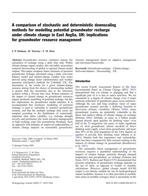 Pdf A Comparison Of Stochastic And Deterministic Downscaling Methods For Modelling Potential