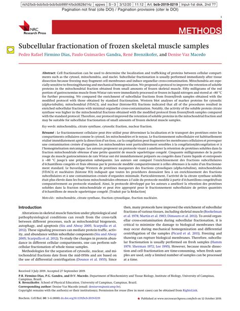 Pdf Subcellular Fractionation Of Frozen Skeletal Muscle Samples
