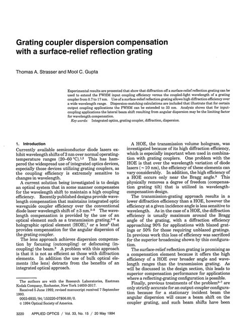 Grating Coupler Dispersion Compensation With A Surface Relief Reflection Grating Request Pdf