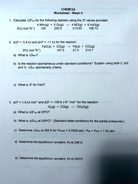 solved chem124 worksheet week calculate Î”sÂ° for the following