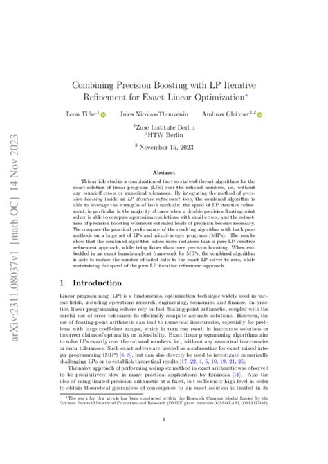 Pdf Combining Precision Boosting With Lp Iterative Refinement For Exact Linear Optimization