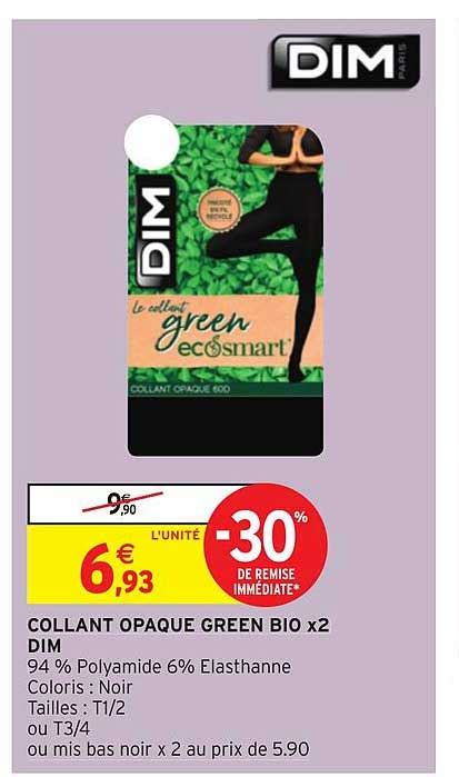 Promo Collant Opaque Green Bio X2 Dim 30 Remise Immédiate Chez