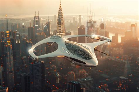 A Flying Object With A Picture Of A Building In The Background Premium AI Generated Image