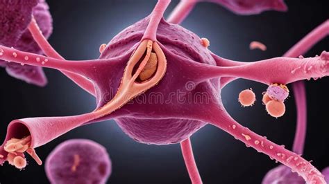 An Indepth Microscopic View Of A Neuron Alongside Its Synaptic Connections And Structures Stock