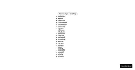 react effects and fetch pokemon api with paging codesandbox