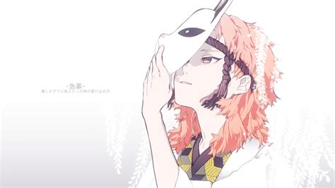 Demon Slayer Mask Sabito With Brown Hair With White Background Hd Anime