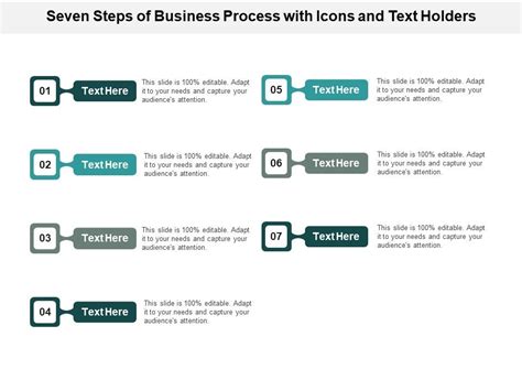 Seven Steps Of Business Process With Icons And Text Holders Ppt PowerPoint Presentation