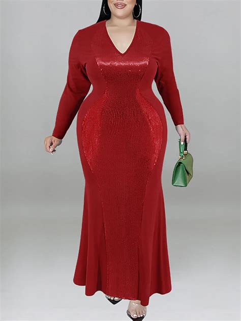 Womens Plus Size Red Chirstmas Dress Gold Sequin Dress Prom Dress