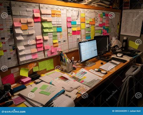 colorcoded taskboard with deadlines and team responsibilities stock