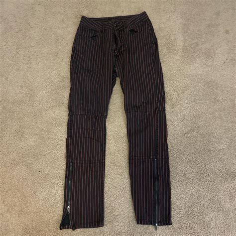 Pleasures Pin Stripe Black And Red Zipper Pants Size Depop