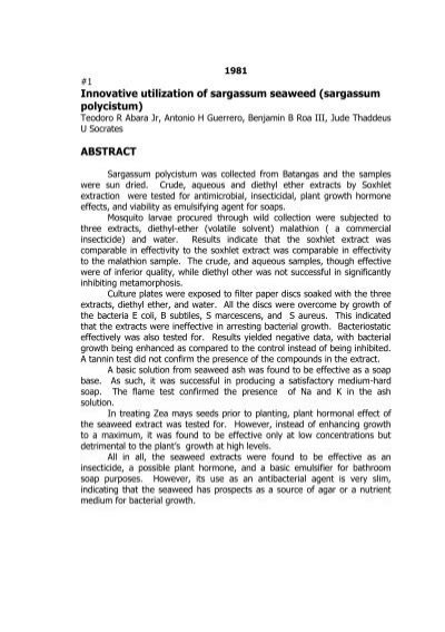 Innovative Utilization Of Sargassum Seaweed Sargassum Polycistum