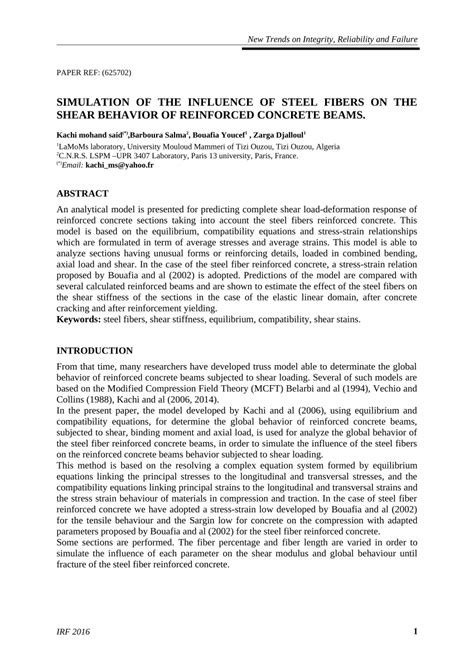 Pdf Simulation Of The Influence Of Steel Fibers On The Shear Behavior Of Reinforced Concrete