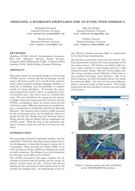 Pdf Designing A Hydrogen Propulsion For An Evtol With Modelica