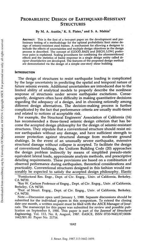 PDF Probabilistic Design Of Earthquake Resistant Structures
