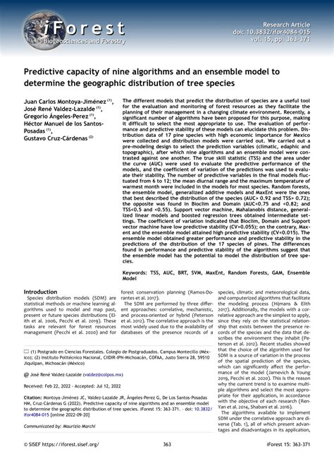 Pdf Predictive Capacity Of Nine Algorithms And An Ensemble Model To
