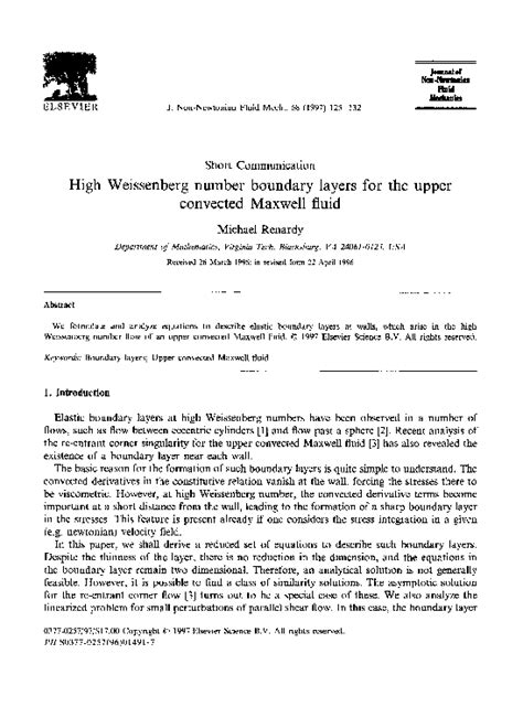 Pdf High Weissenberg Number Boundary Layers For The Upper Convected