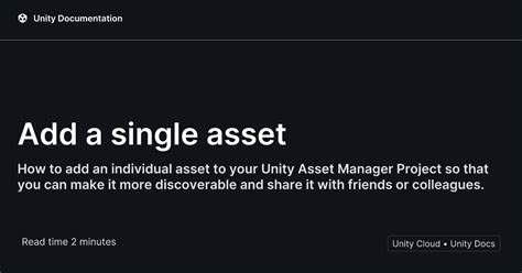 add a single asset unity cloud unity docs