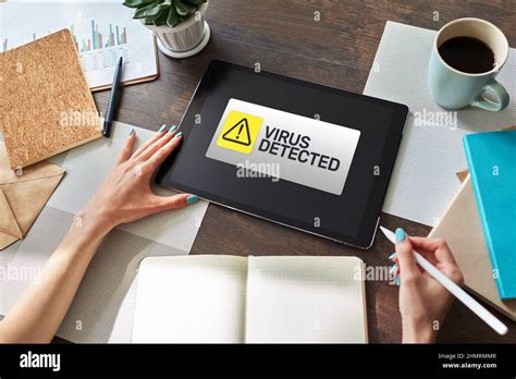Virus Detected Warning Message On Screen Cyber Security Breach Data Protection Internet And