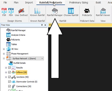 The Rainfallpollutants Tab With Rainfall Manager Called Out For Selection