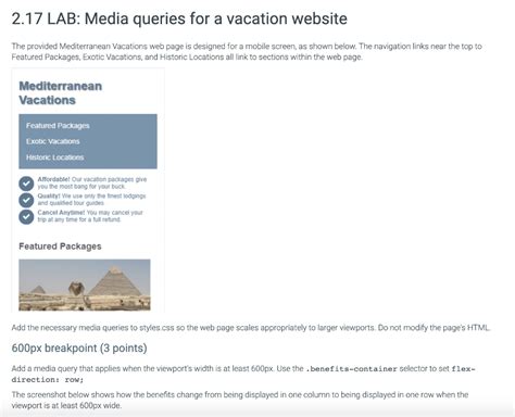 solved 2 17 lab media queries for a vacation website the