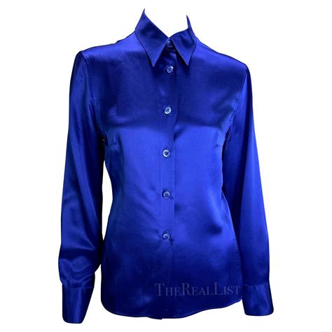 Fw 1995 Gucci By Tom Ford Blue Silk Satin Madonna Runway Button Down