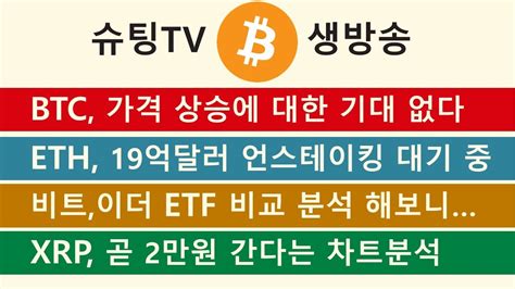 비트코인 가격 상승에 대한 기대 없다개미들 이더리움 19억달러 언스테이킹 대기 중 조정 받나 Xrp 40일 안에 2만원 간다는 차트분석 Youtube
