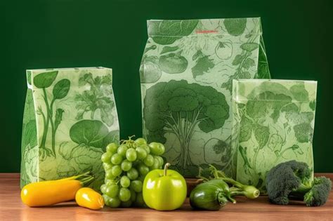 Premium Ai Image Green Packaging With Vegetable And Fruit Drawings On The Background Created