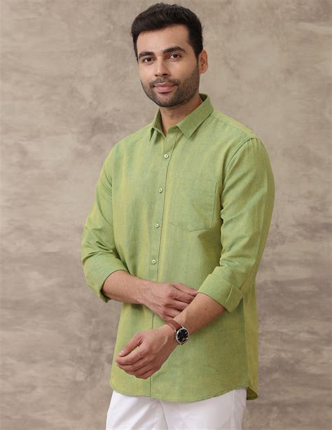 Linen Cotton Yellowish Green Regular Fit Shirt Lf9