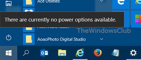 Power Options Missing From Start Menu In Windows 1110