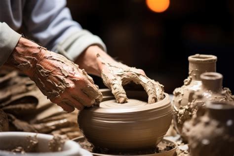 premium ai image closeup older man sculptor creates sculpture clay