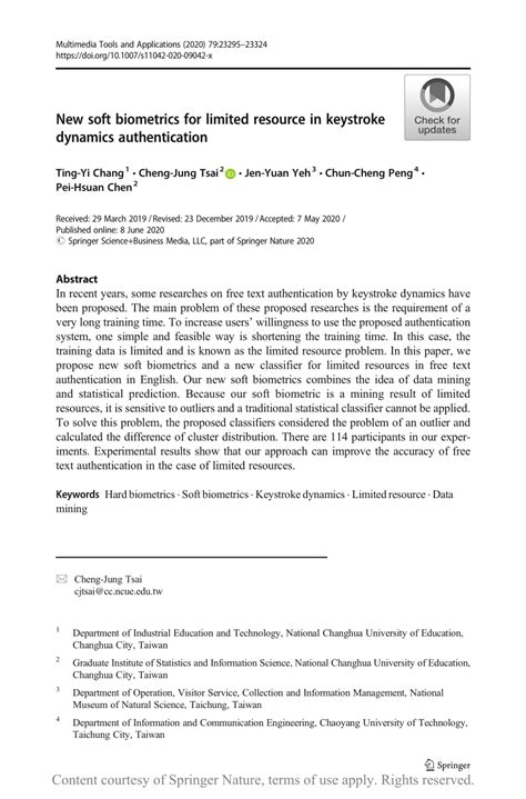New Soft Biometrics For Limited Resource In Keystroke Dynamics Authentication Request Pdf