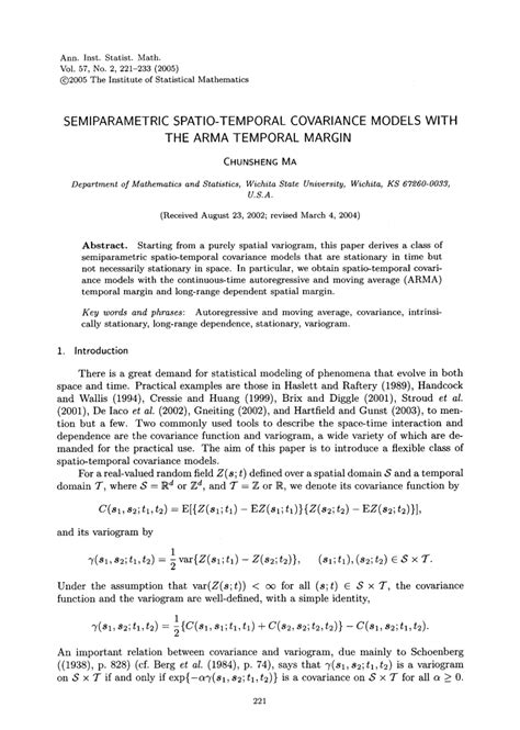 Pdf Semiparametric Spatio Temporal Covariance Models With The Arma