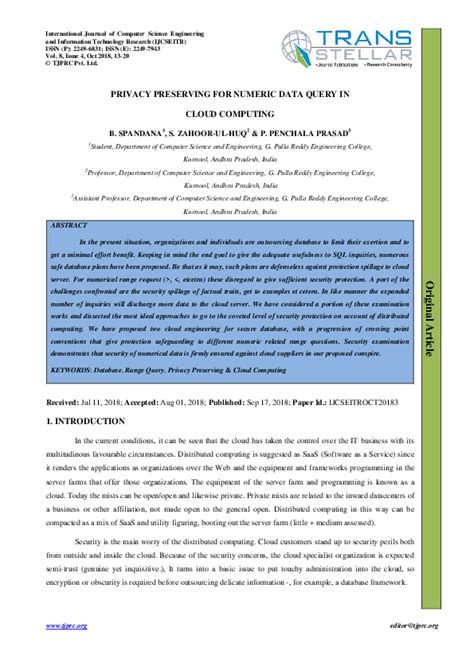 Pdf Privacy Preserving For Numeric Data Query In Cloud Computing