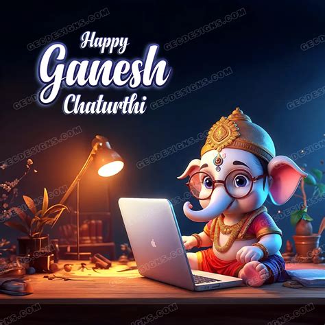 happy ganesh chaturthi images cute modern lord ganesha working on the computer with spectacles