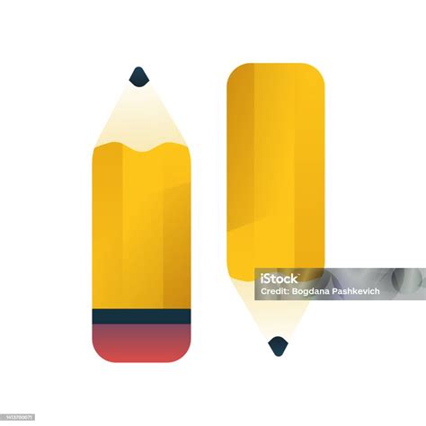 벡터 연필 분리 일러스트레이션 지우개 또는 고무가없는 간단한 연필 세트 그라디언트 및 그림자 효과가있는 밝은 노란색 필기 도구 개념에 대한 스톡 벡터 아트 및 기타 이미지