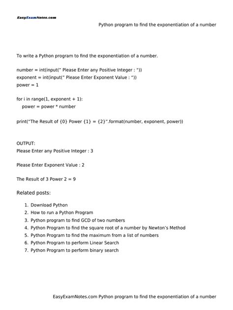 Python Program To Find The Exponentiation Of A Number Pdf