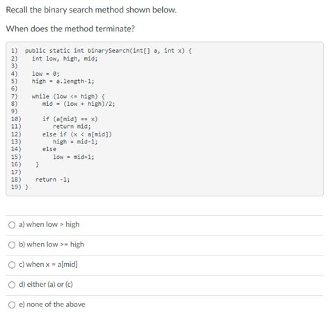 Solved Recall The Binary Search Method Shown Below When Chegg