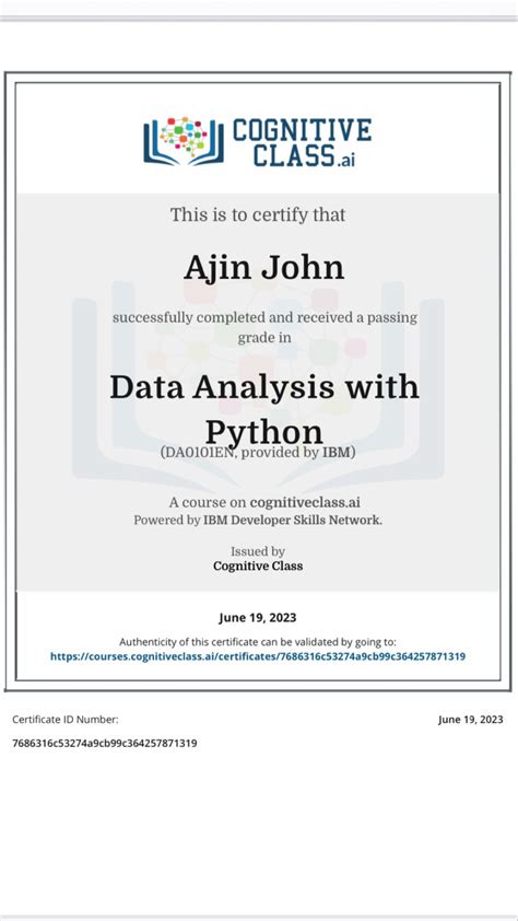 Data Analysis With Python Provided By Ibm Ajin John