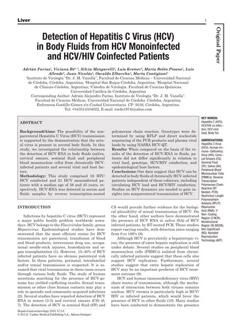 Pdf Detection Of Hepatitis C Virus Hcv In Body Fluids From Hcv