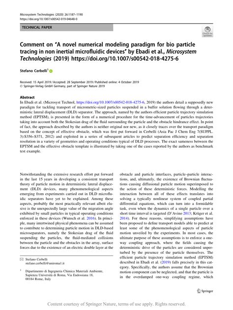 Comment On A Novel Numerical Modeling Paradigm For Bio Particle Tracing In Non Inertial