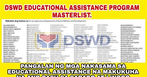Dswd Educational Assistance Program Masterlist